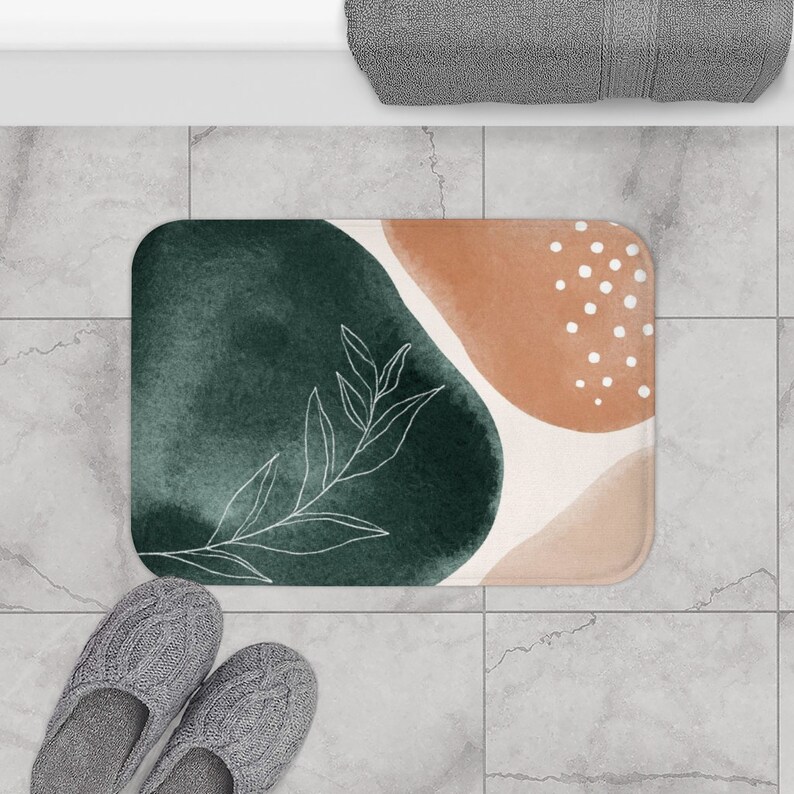 Bohemian Bath Mat Boho Abstract Forest Emerald Green Blush - Etsy