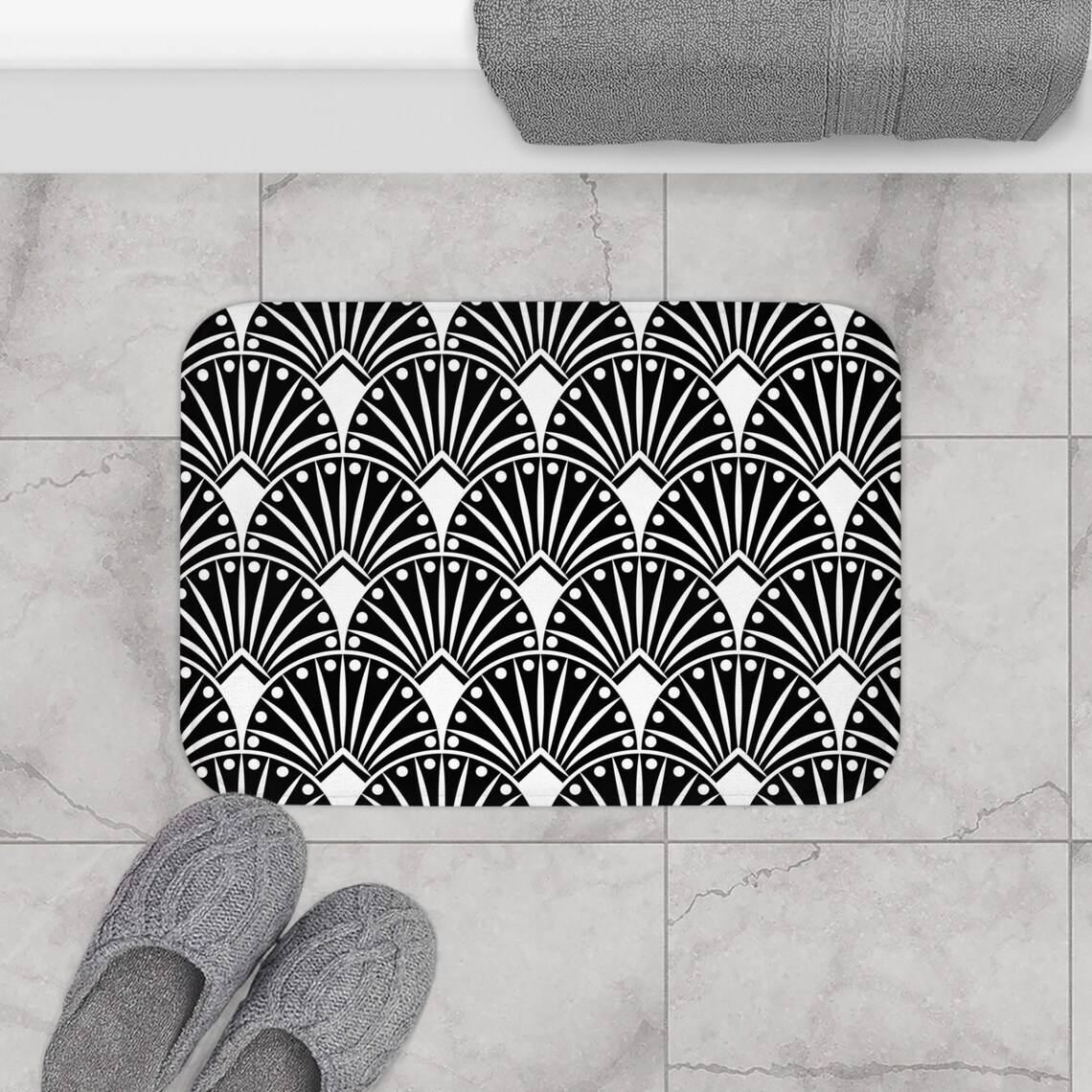 Art Deco Bath Mats and Rugs | Vintage Retro, Black White Geometric Mat ...
