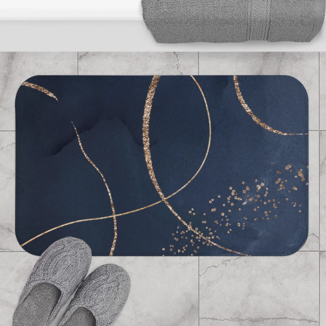 Boho Chic, Abstract Bath Mats and Rugs, Navy Blue and Beige, in ...