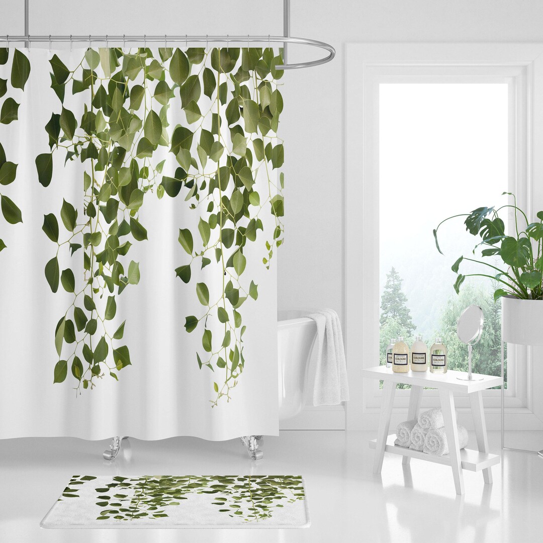 Boho Green Vine Leaves Shower Curtain and Bath Mat Set - Etsy