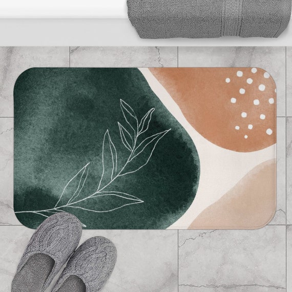Bohemian Bath Mat Boho Abstract Forest Emerald Green Blush - Etsy