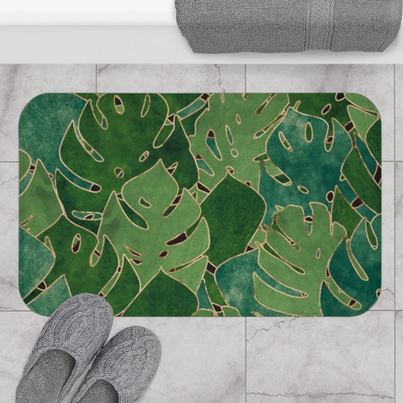 Bohemian Bath Mat Tropical Leaves Forest Emerald Green - Etsy
