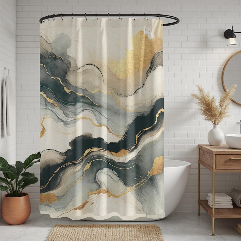 Abstract Ombre Shower Curtain | Gray, Black, Beige Fabric - Etsy