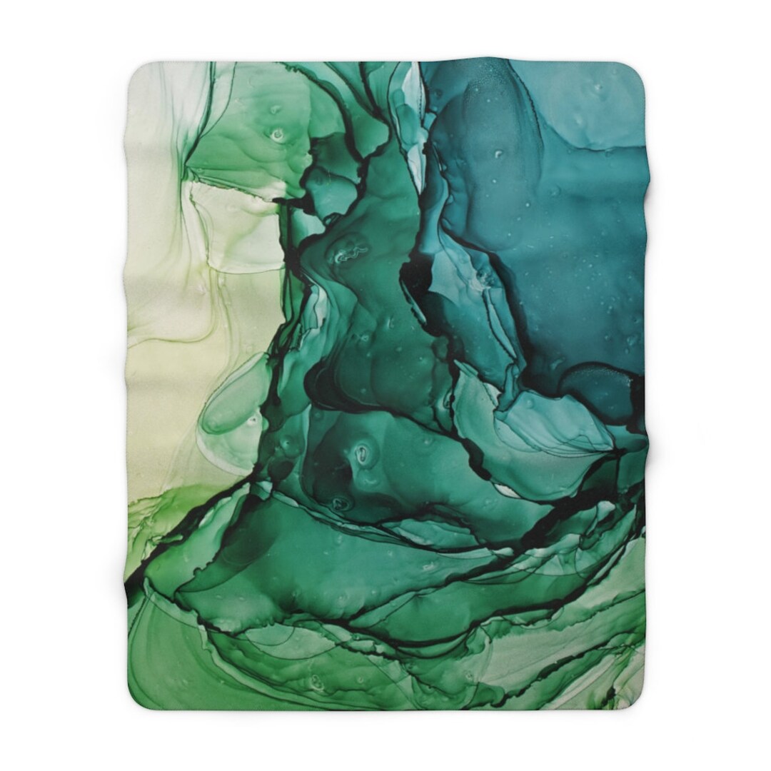 Abstract Couch Throw Blanket, Teal Sage Green, Fancy Modern Alcohol Ink ...