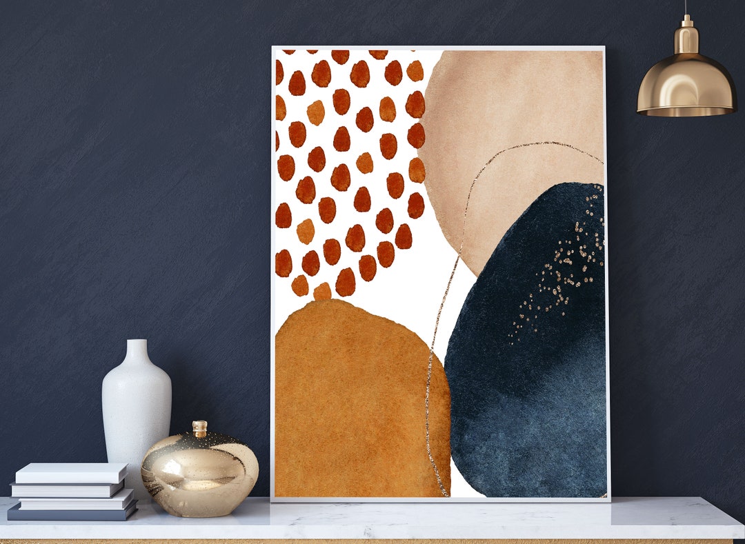 Abstract Art Print Wall Decor, Rust Burnt Orange, Copper, Navy Gold ...