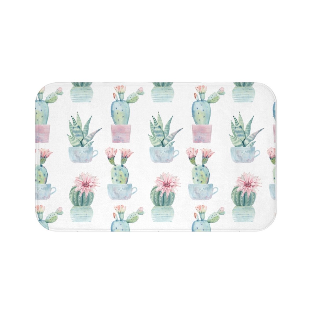 Floral Cactus Bath Mat: Bohemian Succulent Rug, Farmhouse Decor - Etsy