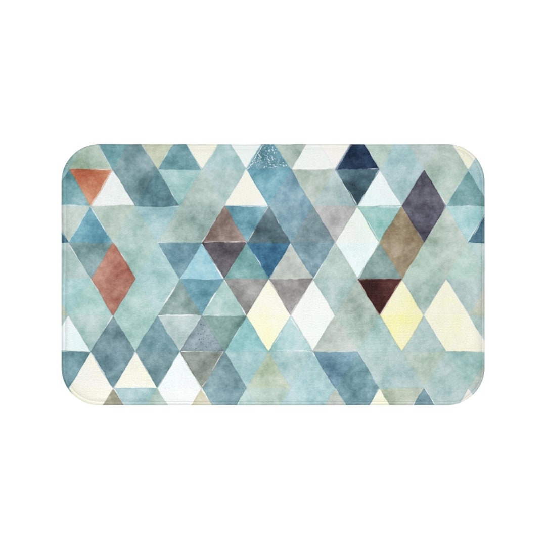 Bath Mat and Rug, Abstract Art, Dusty Blue Geometric Watercolor ...