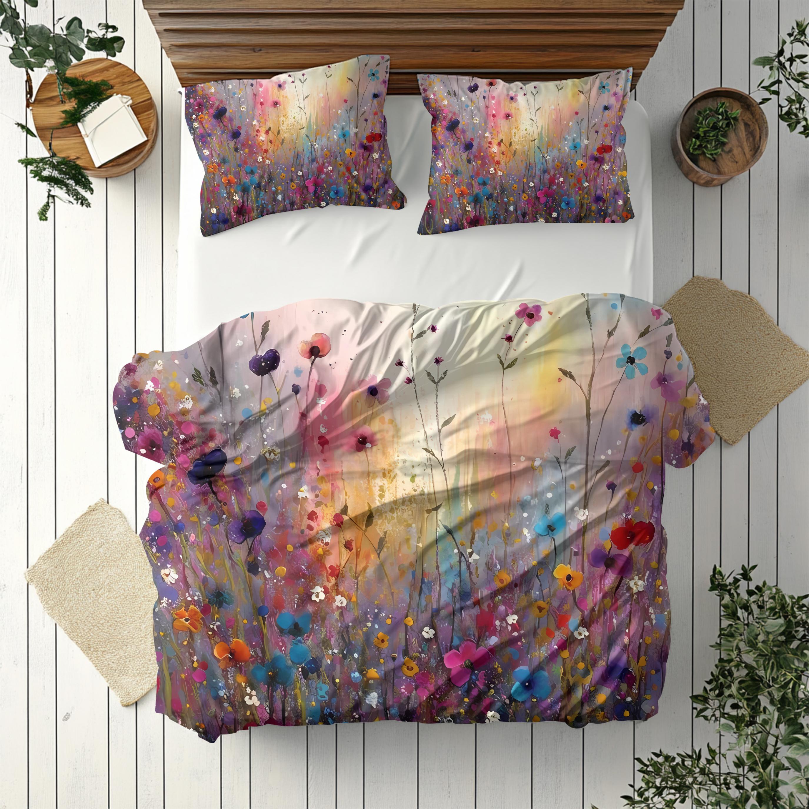 Floral Duvet Cover, Boho Bedding | Abstract Colorful Wildflowers Duvet ...