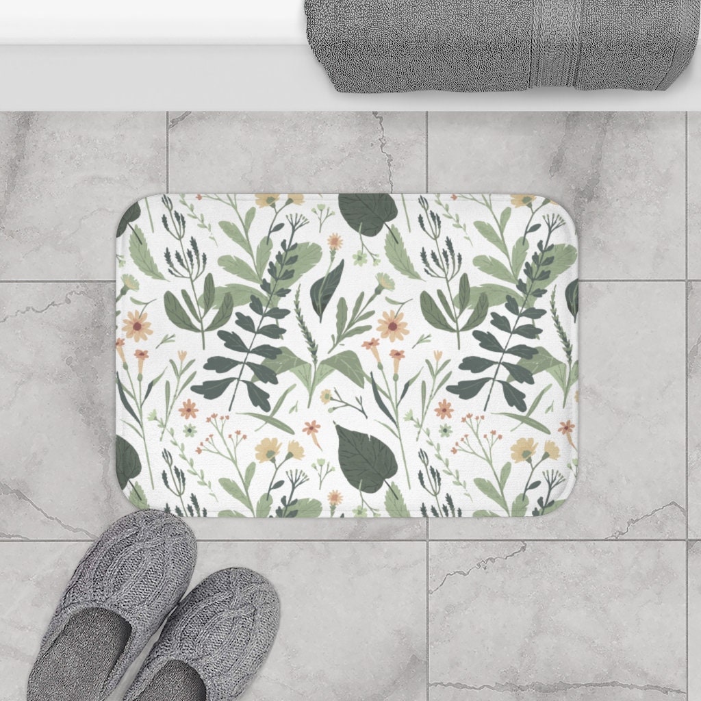 Bath Mats and Rugs Forest Green Tropical Jungle Leaves Herb - Etsy