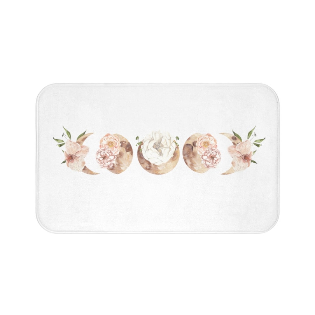 Celestial Bath Mat, Romantic Celestial Moon, Blush Pink Ivory, Floral ...
