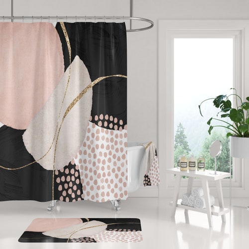 Abstract Art Shower Curtain and Bath Mat Watercolor Bathroom - Etsy