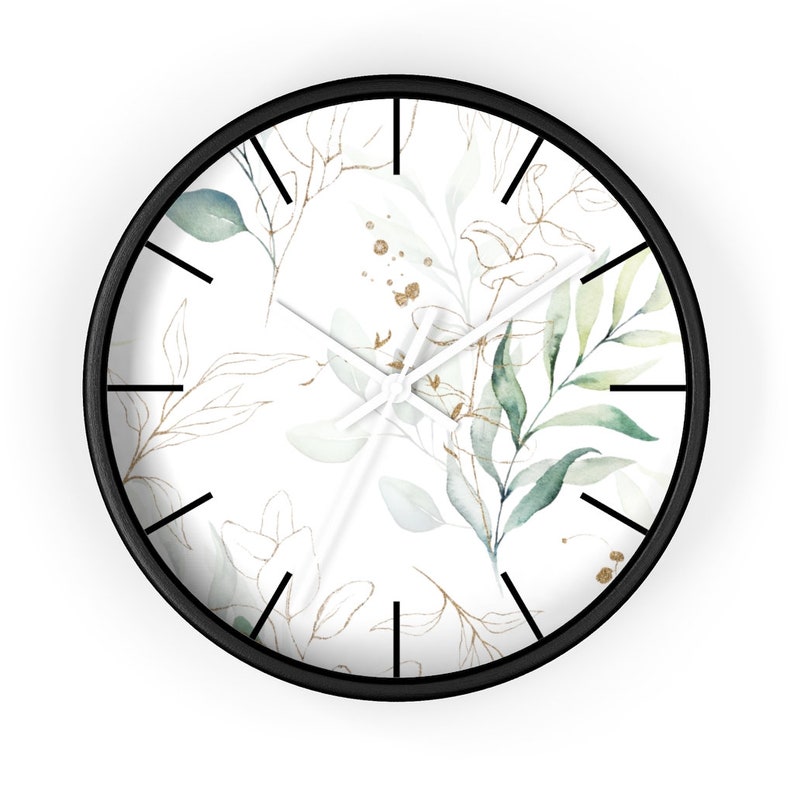 Eucalyptus Wall Clock Floral Wall Clock Mint Green and Gold | Etsy