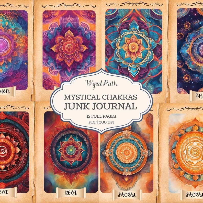 Mystical Chakras Junk Journal Pages Energy Centres Spiritual Graphics ...