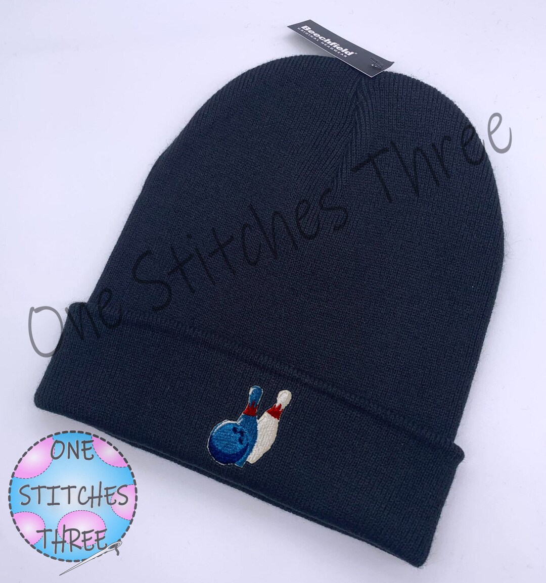 Ball and 2 Pins Embroidered Beanie | Bowling Beanie | Bowling Alley Hat ...