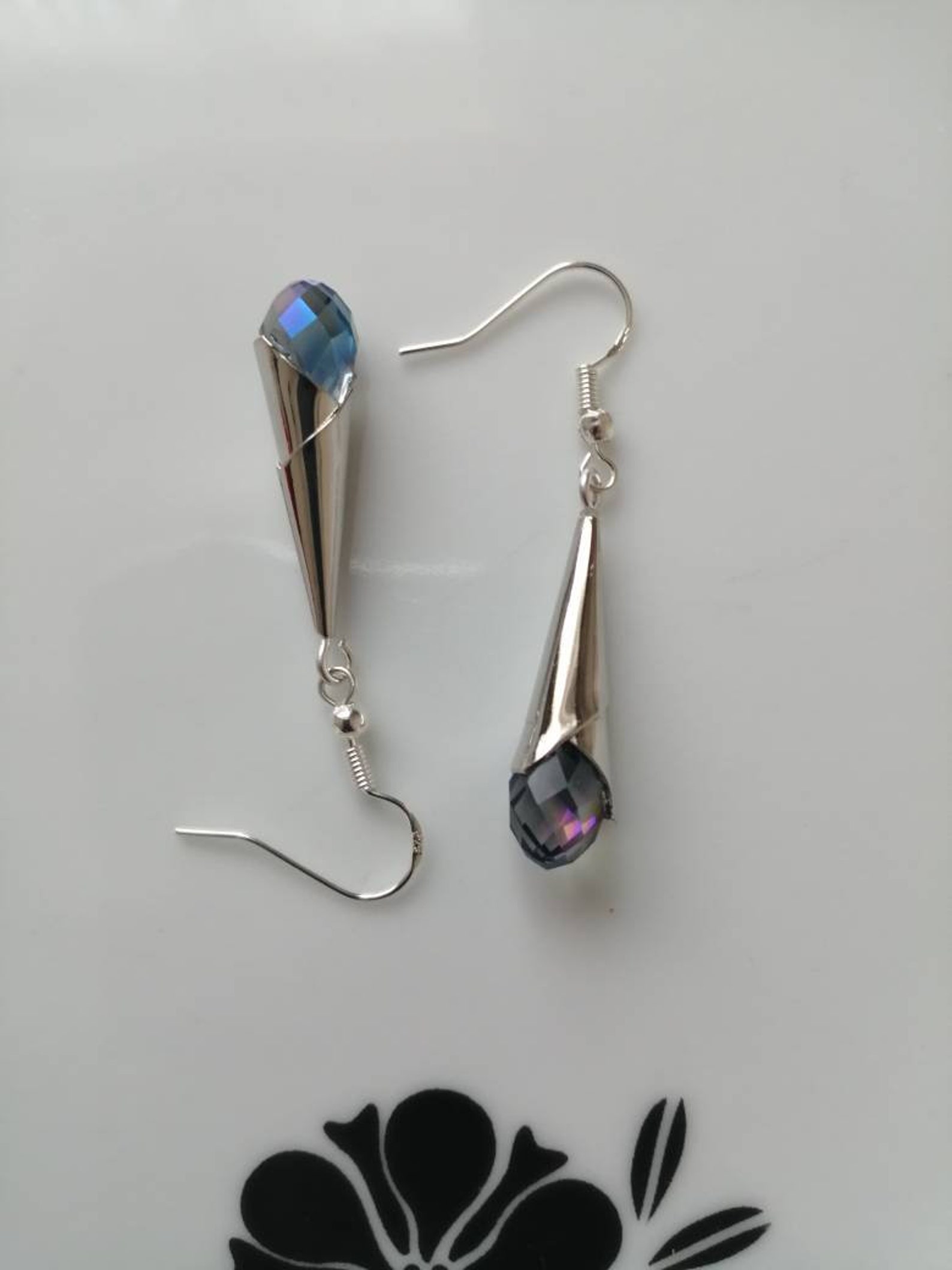 Crystal Earrings, Silver Earrings, Dangle Earrings, Cone Earrings ...