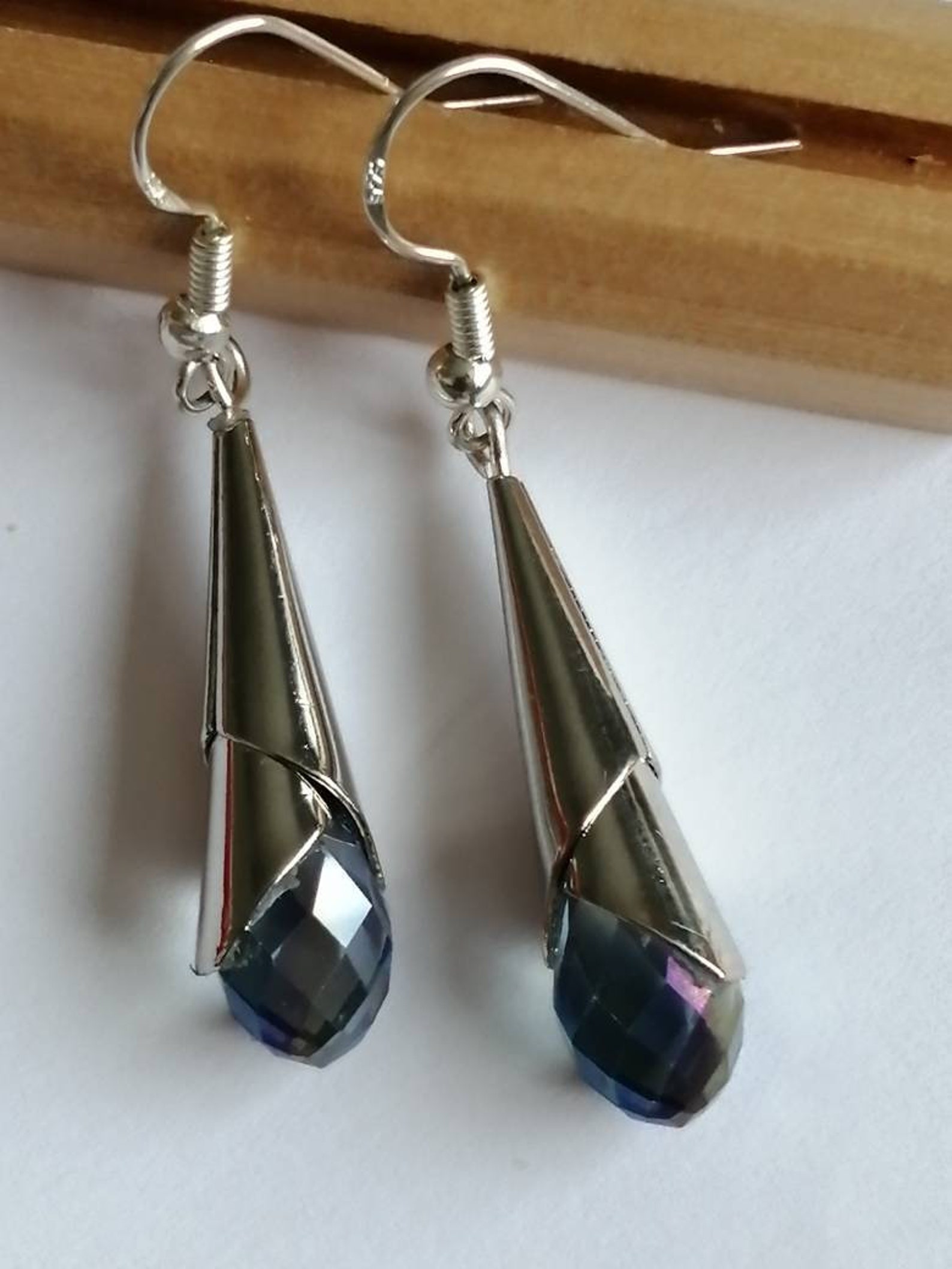 Crystal Earrings, Silver Earrings, Dangle Earrings, Cone Earrings ...