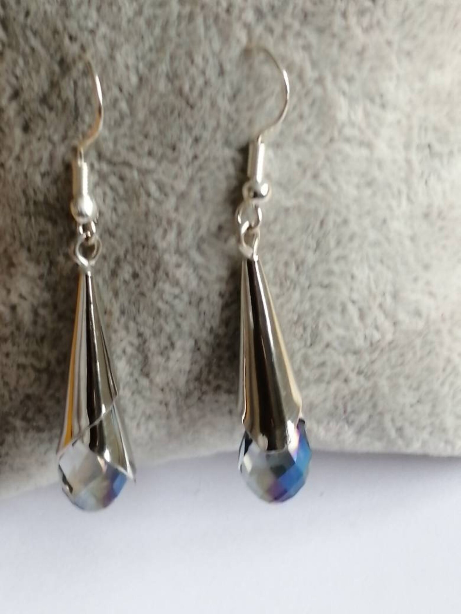 Crystal Earrings, Silver Earrings, Dangle Earrings, Cone Earrings ...