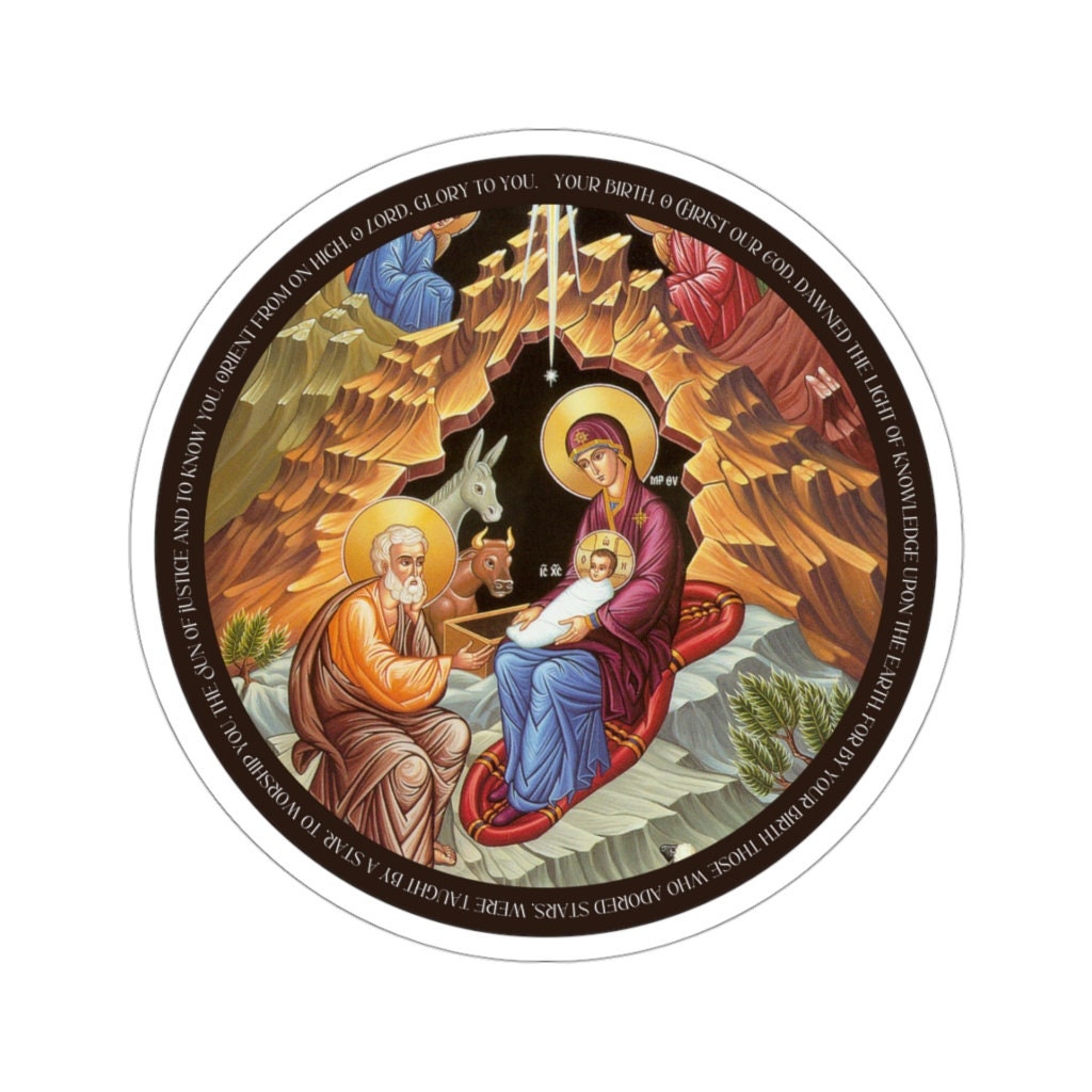 Nativity Icon With Apolytikion Sticker Orthodox Faith Christ is Born ...