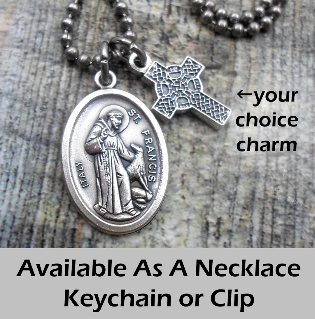 St Francis W/wolf Patron Saint of Animals and Ecologists, Necklace ...