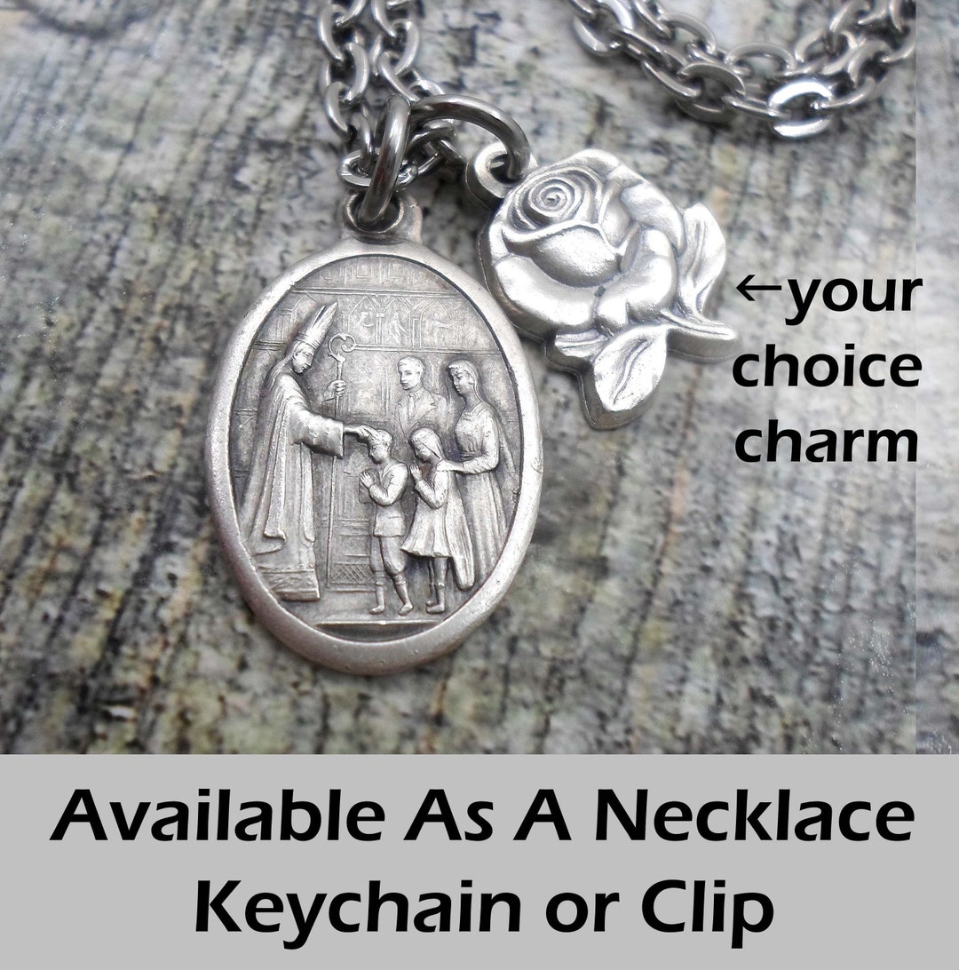 First Holy Communion Charm Necklace, Keychain or Clip, Patron Saint ...