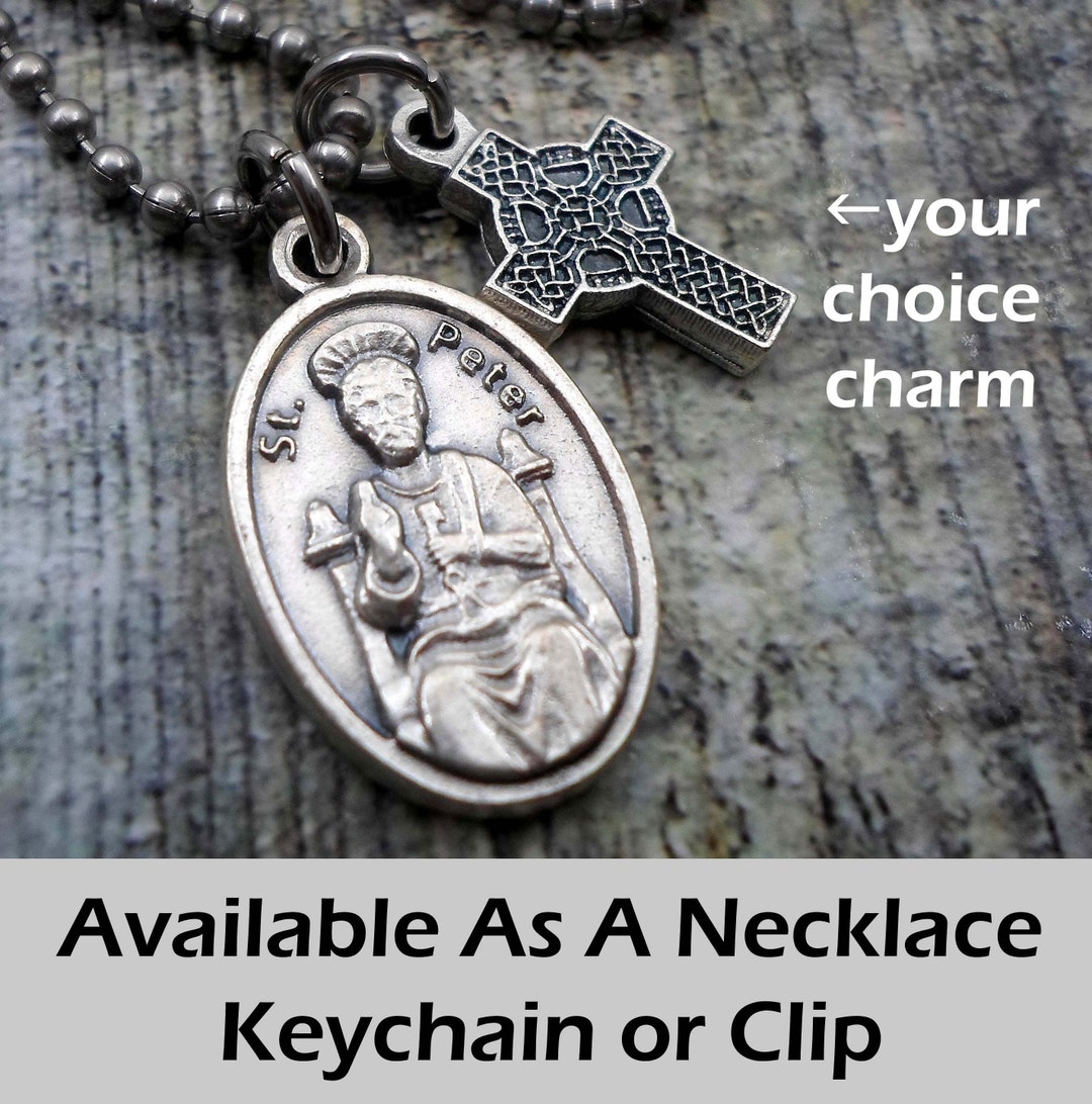 St. Peter Charm Necklace, Keychain or Clip, Patron Saint Confirmation ...