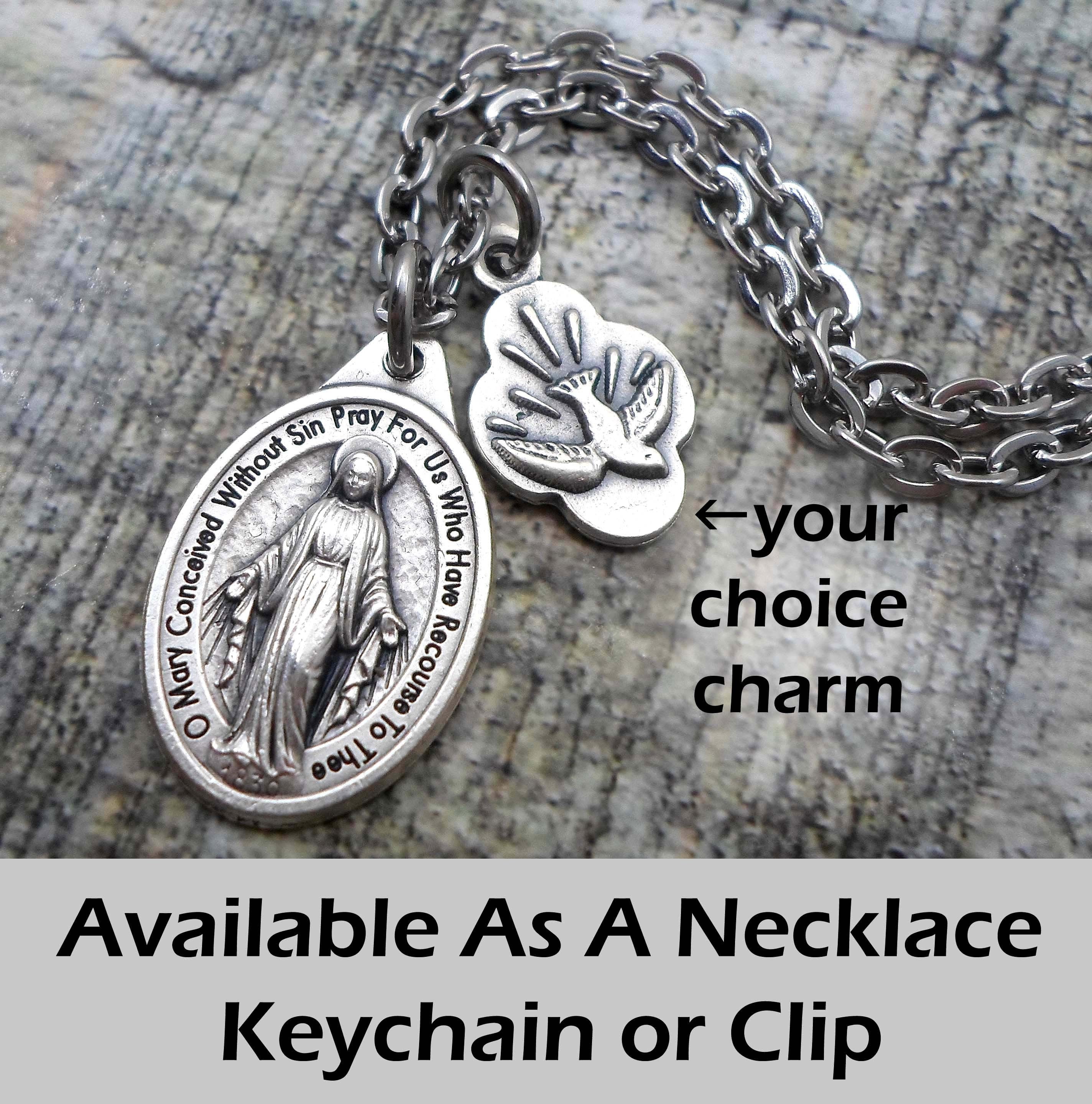 Miraculous Medal Necklace Keychain or Clip Blessed Mother - Etsy