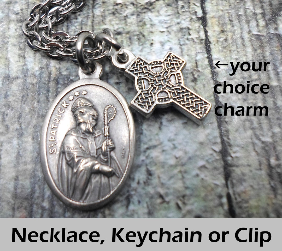 St. Patrick and St. Bridget Charm Necklace, Keychain or Clip, Patron ...