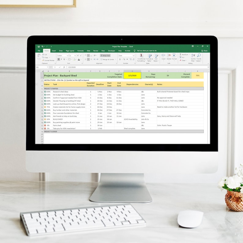 Simple Project Plan Template, Excel Spreadsheet, Instant Download ...