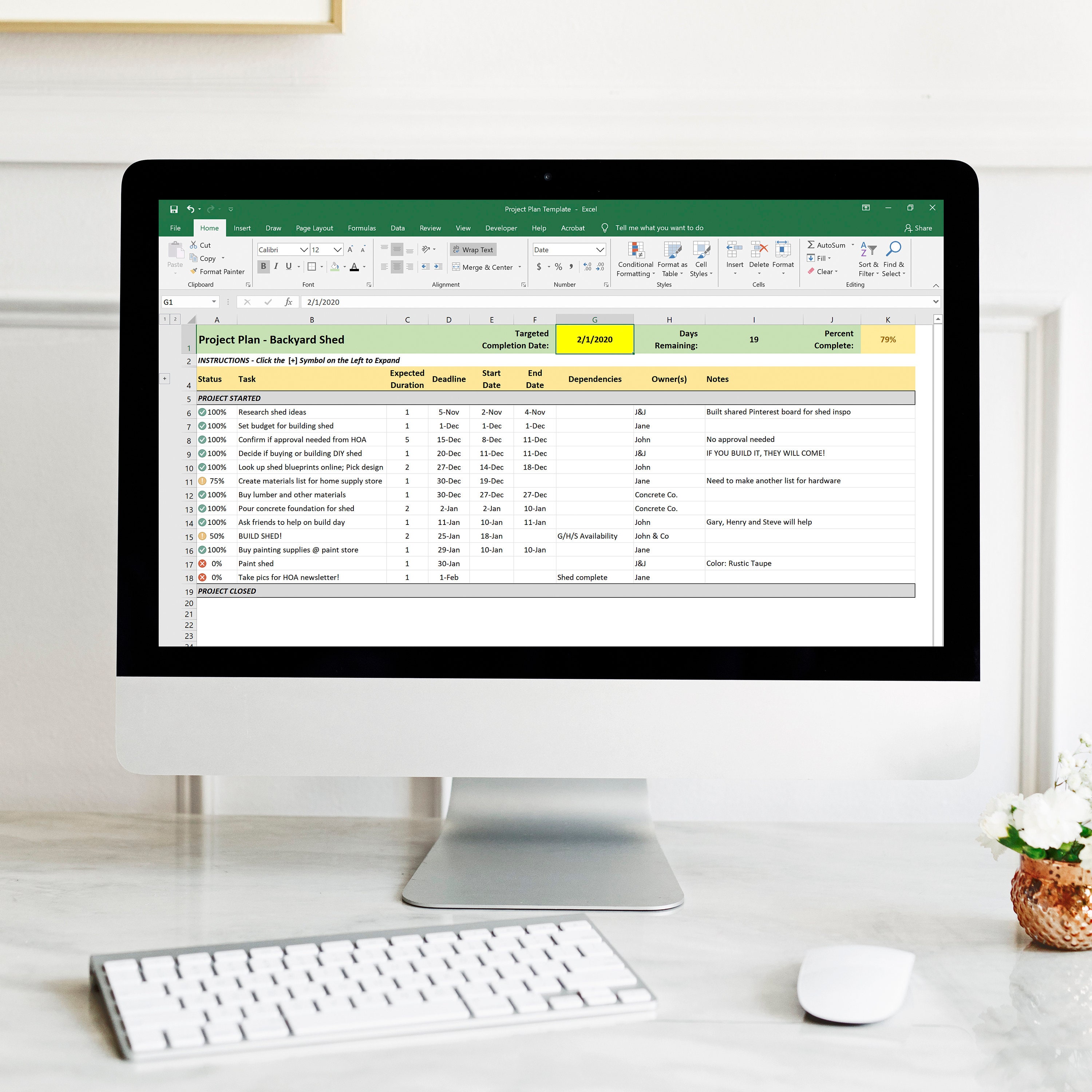 Simple Project Plan Template, Excel Spreadsheet, Instant Download ...