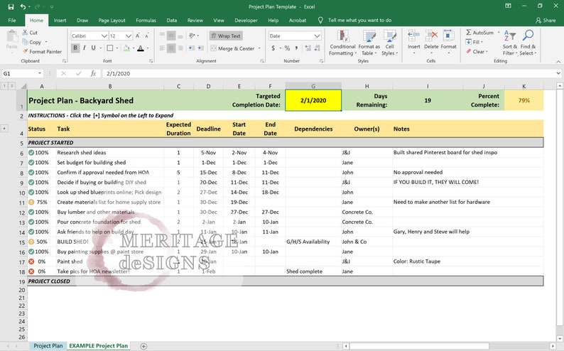 Simple Project Plan Template, Excel Spreadsheet, Instant Download ...