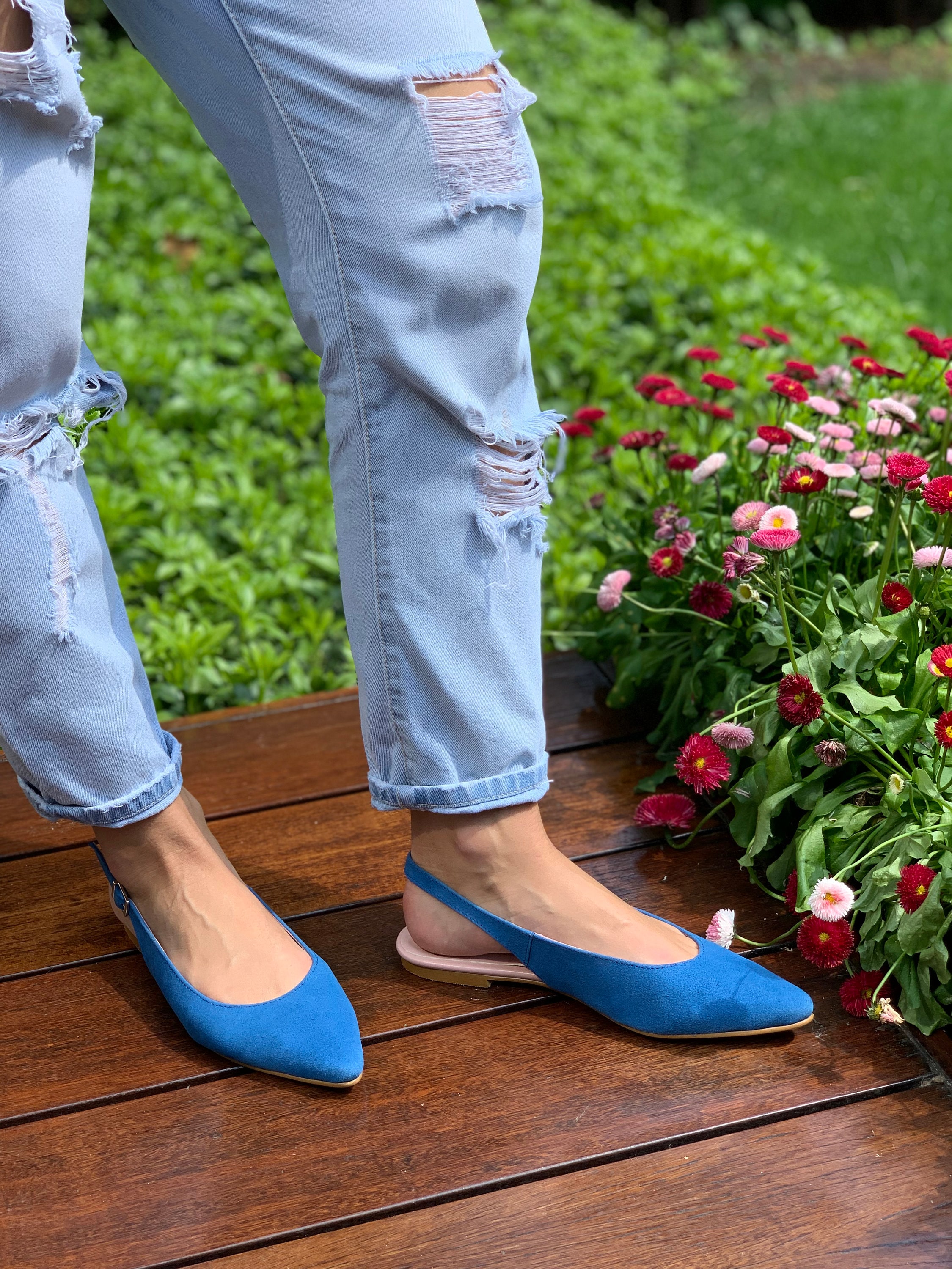 Handmade Blue Denim Suede Ballerina Shoes, Ballet Flats, Leather Shoes ...