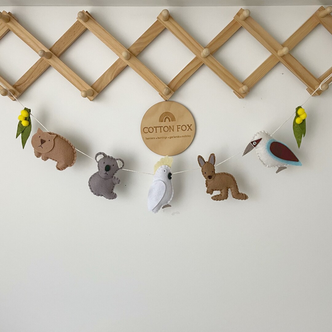 Australian Animals Felt Bunting, Set of 5 Aussie Animal, Gum Leaves ...