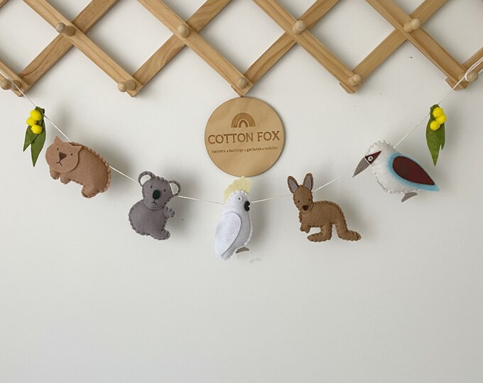 Australian Animals Felt Bunting, Set of 5 Aussie Animal, Gum Leaves ...