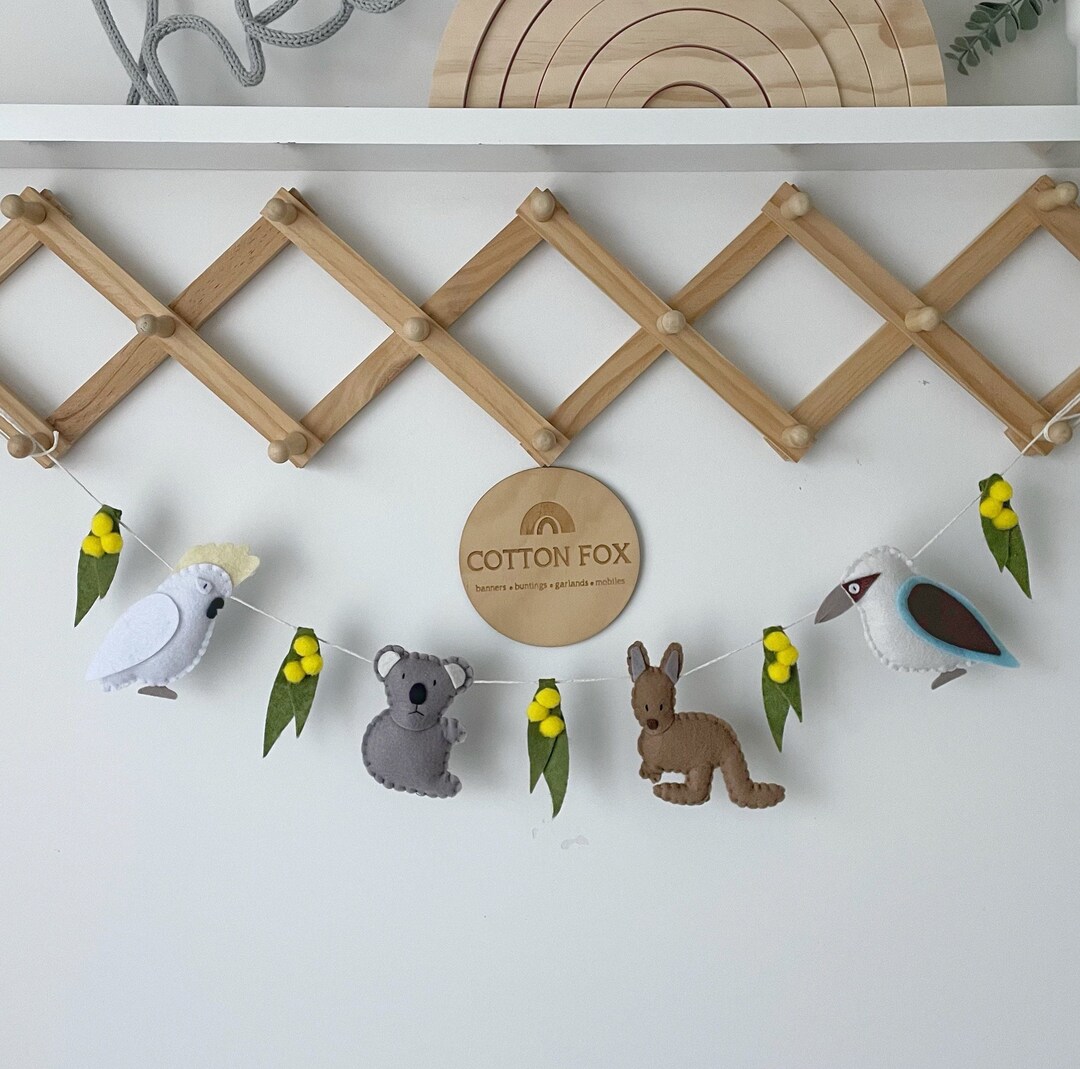 Australian Animals Felt Bunting, Set of 4 Aussie Animal, Gum Leaves ...