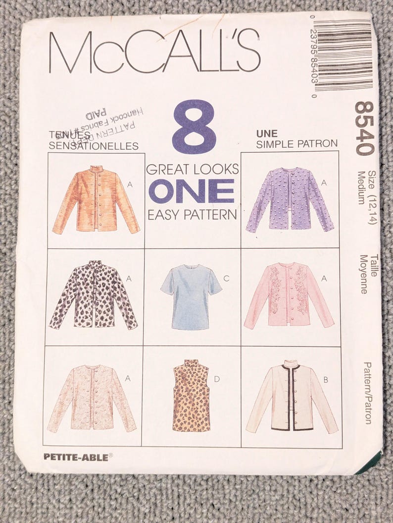 Mccall's 8540 Sewing Pattern - Etsy