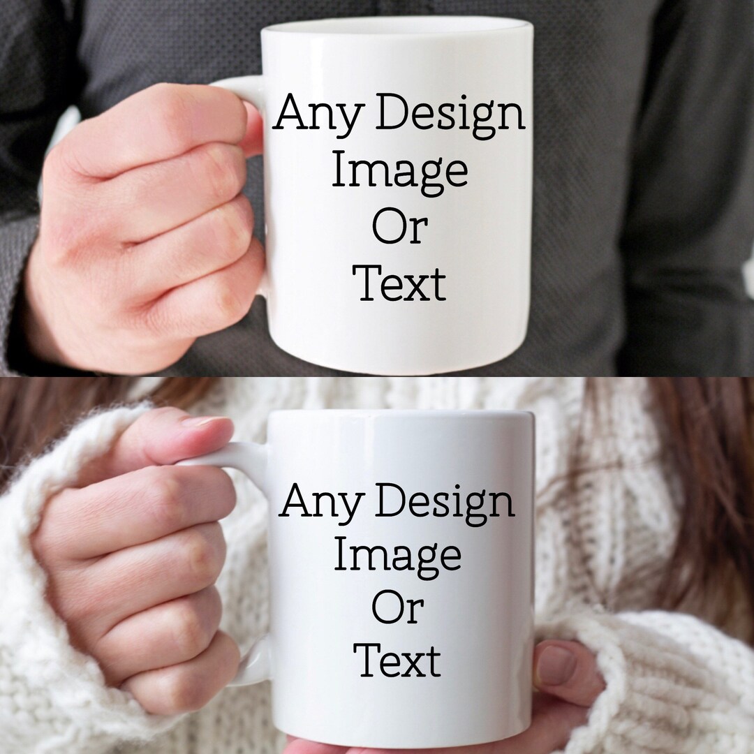 Custom Printed Set of Two Mugs, Photo, Design or Text Print, Double ...