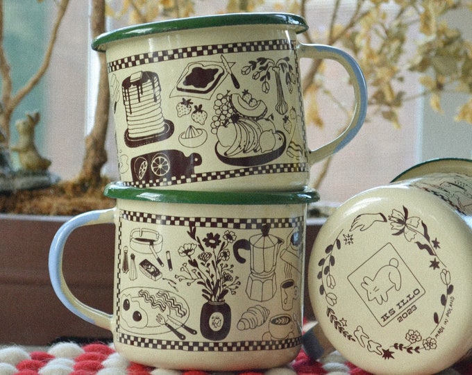 Vintage Enamel Mugs Set of 4 Cups Enamelware Floral Roses - Etsy