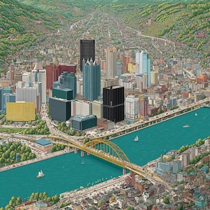 Pittsburgh Skyline Digital Download | Vibrant Cityscape PNG Print ...