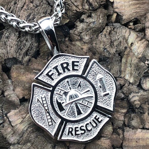 Firefighter Fire Rescue Pendant in Sterling Silver With 24 - Etsy