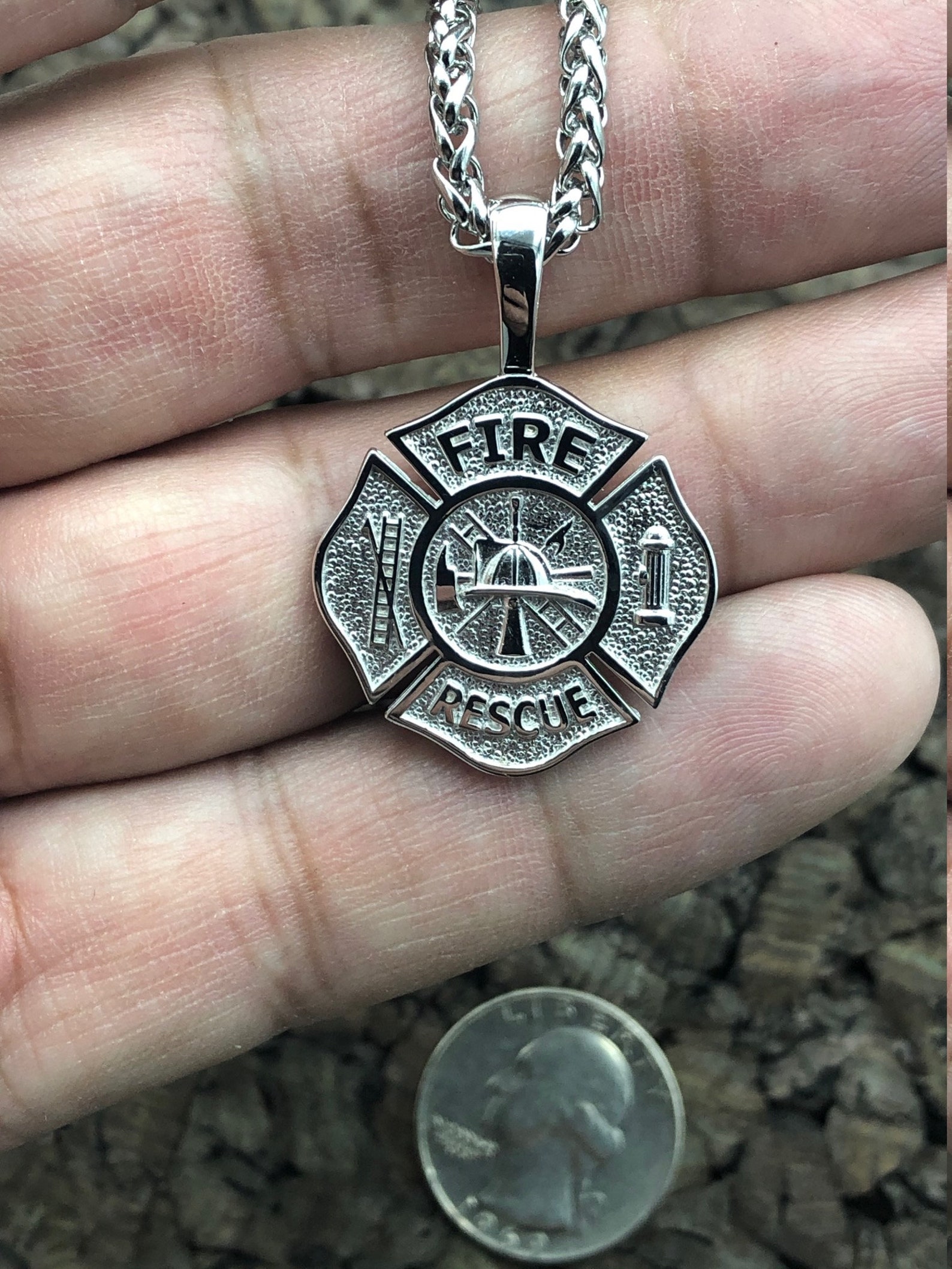 Firefighter Fire Rescue Pendant in Sterling Silver With 24 - Etsy
