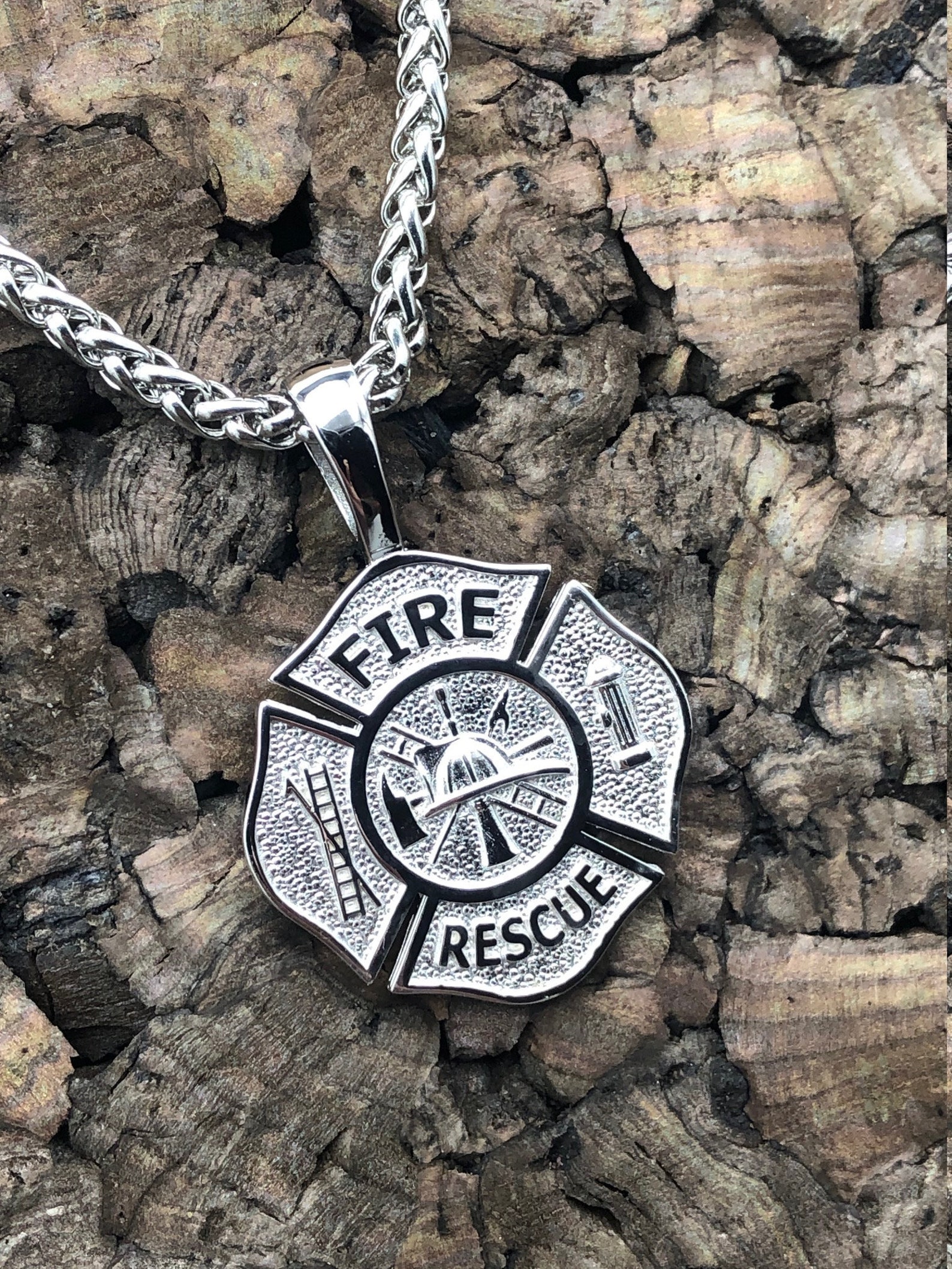 Firefighter Fire Rescue Pendant in Sterling Silver With 24 - Etsy