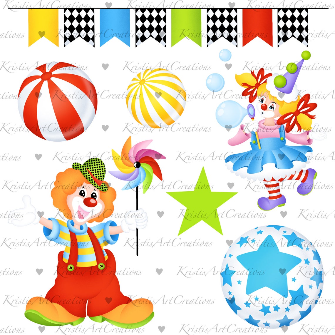 Clowns, Multicolor Clipart, Cute Clowns, Balls, Flags, Digital Clipart ... Clowns, Multicolor Clipart, Cute Clowns, Balls, Flags, Digital Clipart ...