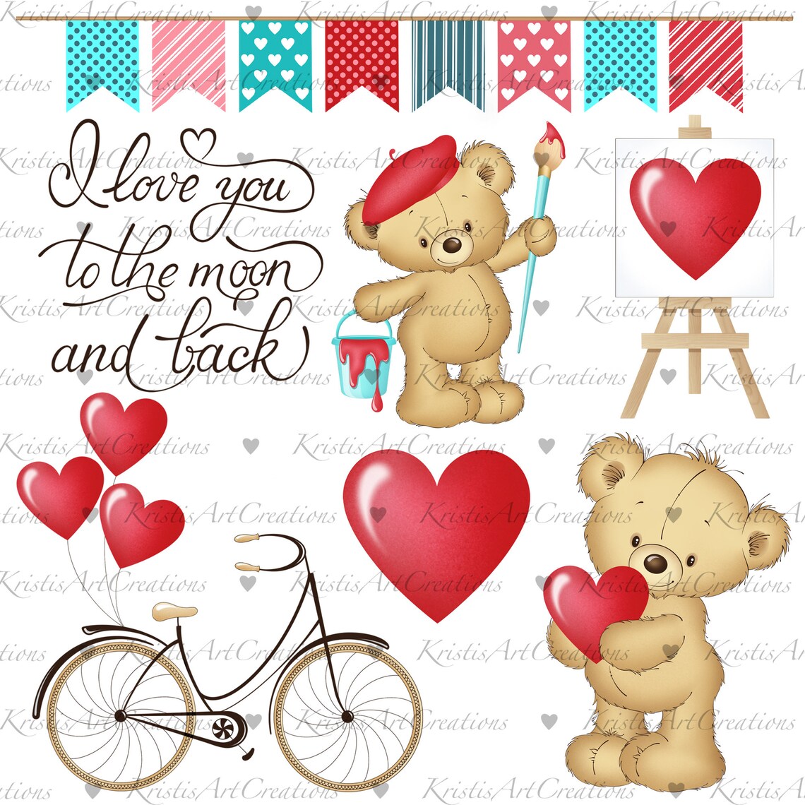 Valentine's Day Clipart, Teddy Bear Clipart, Love Clipart, Cute Teddy ...