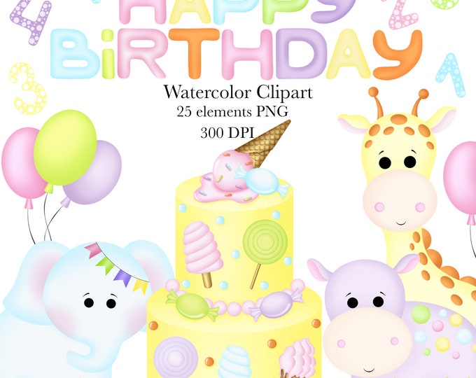 Birthday Clipart, Kawaii Birthday Clipart, Digital Birthday Clipart ...