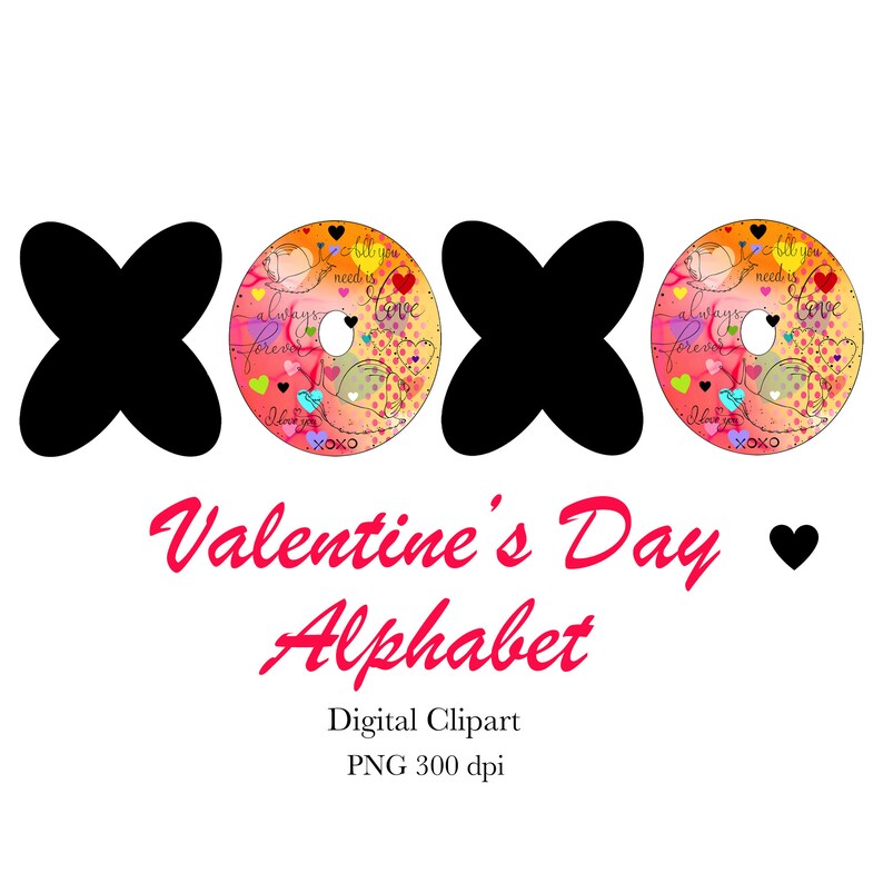 Valentine's Day Alphabet Clipart, Alphabet, Multicolor Alphabet, XOXO ...