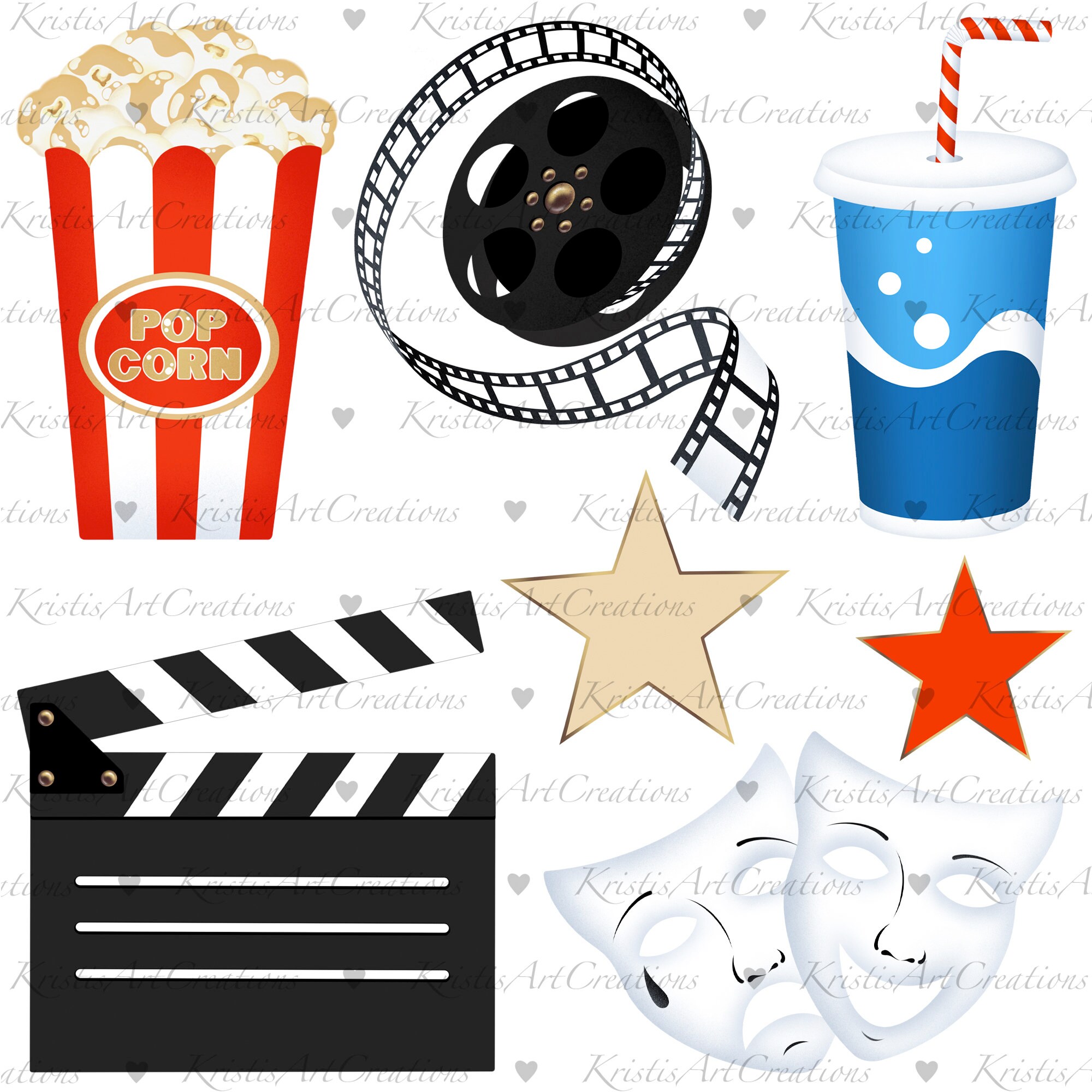 Movie Night Clipart, Cinema, Pop Corn, Starsclipart, Digital Clipart ...