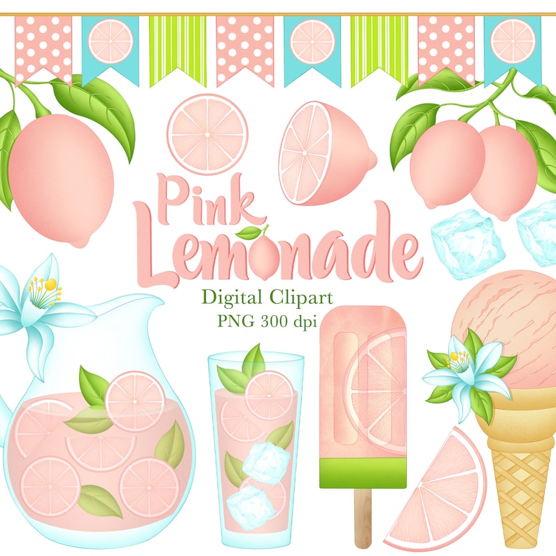 Pink Lemonade Clipart, Lemon Clipart, Summer, Pink Clipart, Summer ...