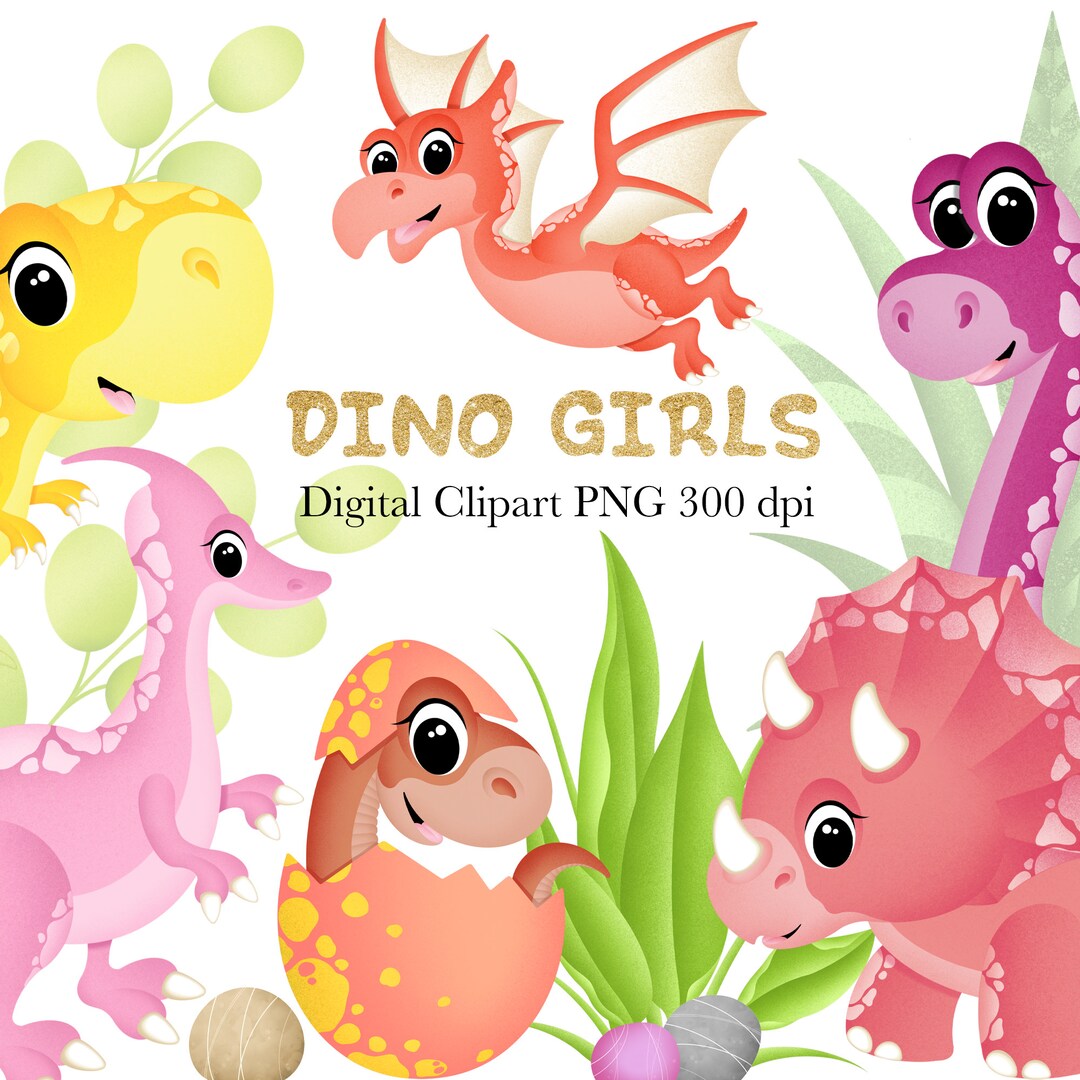 Dinosaur Clipart, Dino Clipart, Dino Girls Clipart, 1st Birthday ...
