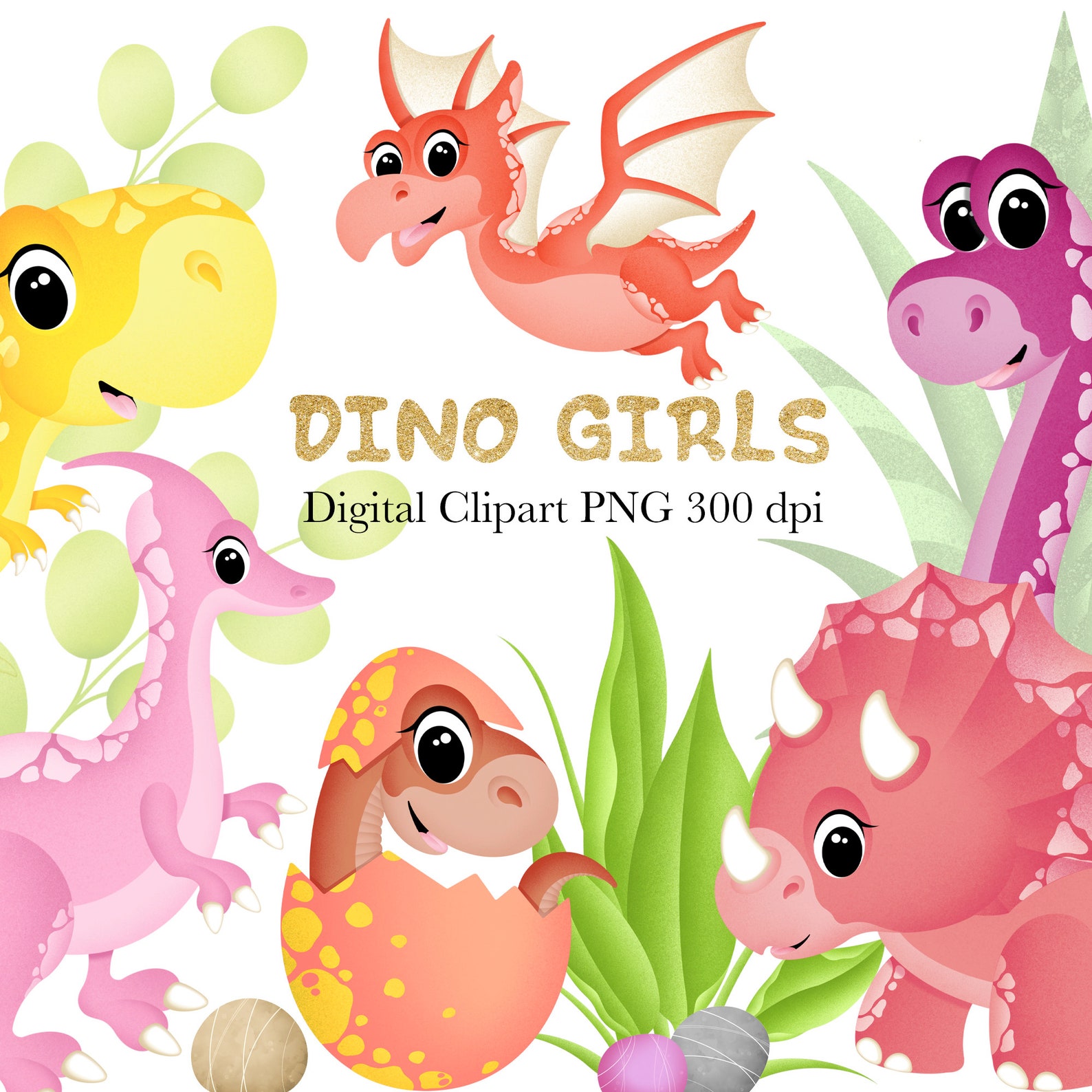 Dinosaur Clipart, Dino Clipart, Dino Girls Clipart, 1st Birthday ...