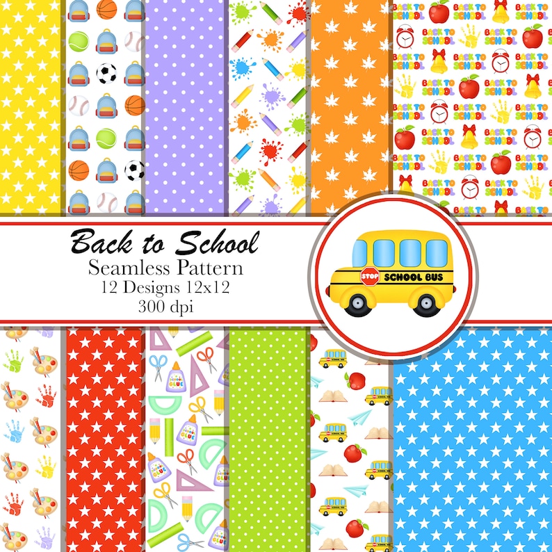 Back to School Seamless Patterns, Back to School Print Digital Paper ...